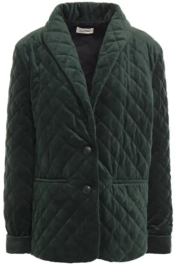 American Vintage Mobohouse Quilted Velvet Jacket In Forest Green
